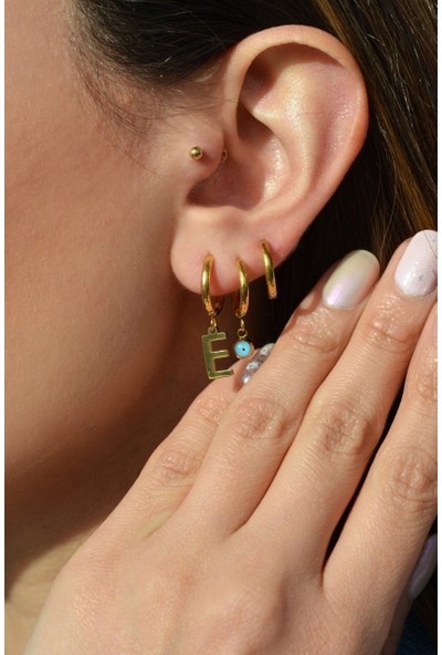 Sacce Scarves&Accessories 3 Lü Çelik Harf Küpe E Sacce Scarves&Accessories 3 Lü Çelik Harf Küpe E