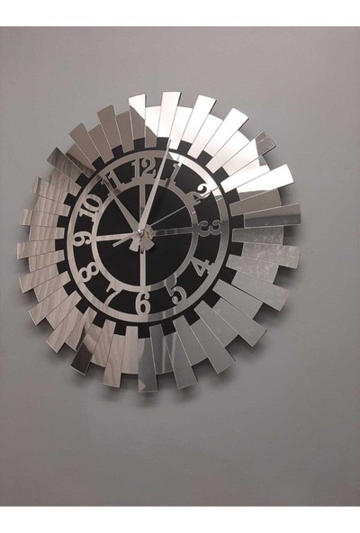 Modern Gümüş Güneş Duvar Saati Dekoratif Türk Rakamlı Mdf Üzeri Aynalı Pleksi 40X40 cm Modern Gümüş Güneş Duvar Saati Dekoratif Türk Rakamlı Mdf Üzeri Aynalı Pleksi 40X40 cm
