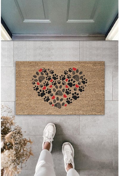 Silkcoat Home Dijital Baskı Kahverengi Patili Kalp Dekoratif Kapı Paspası Ps1336 Silkcoat Home Dijital Baskı Kahverengi Patili Kalp Dekoratif Kapı Paspası Ps1336