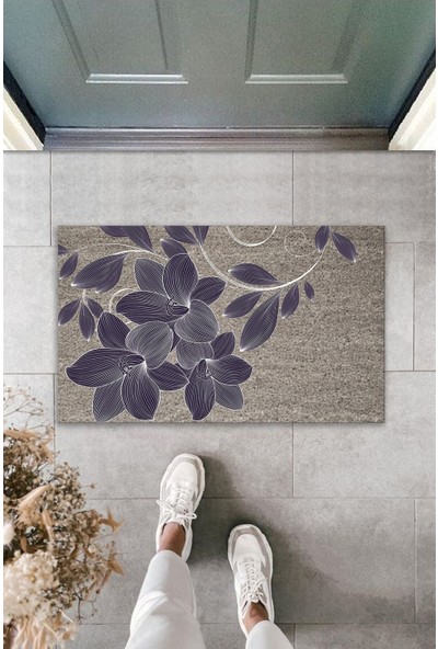 Silkcoat Home Dekoratif Dijital Baskı Gri Zambak Dış Mekan Paspas Ps1147