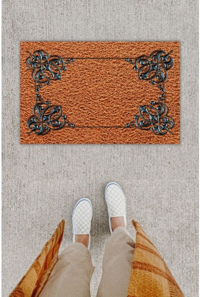 Silkcoat Home Dijital Baskı Dekoratif Bordür Kahverengi Kapı Önü Paspası Ps1176