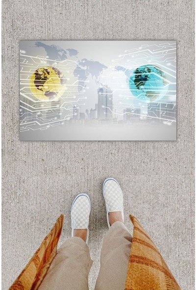 Silkcoat Home Dijital Baskı Dekoratif Işlemci Kart Gri Kapı Önü Paspası Ps1204