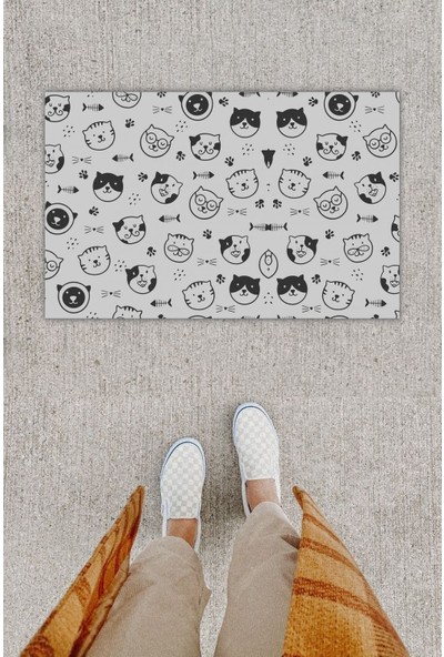 Silkcoat Home Dijital Baskı Dekoratif Çoklu Kedi Bej Kapı Önü Paspası Ps1259
