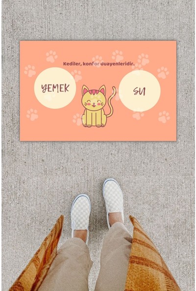 Silkcoat Home Dijital Baskı Dekoratif Kedi Yavruağzı Kapı Önü Paspası PS1256