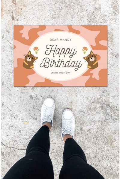 Silkcoat Home Dijital Baskı Gül Kurusu Kedili Desen Kapı Önü Paspası Ps1415