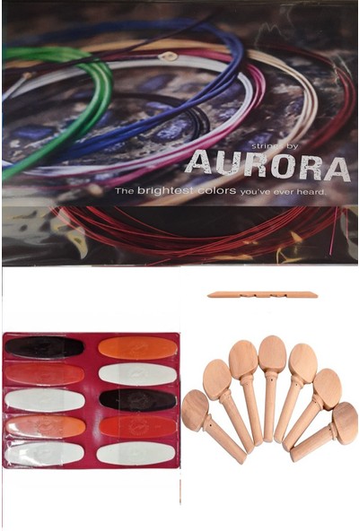Kırmızı Aurora 0,20 Uzun Sap Bağlama Teli Takımı +10 Adet Tezene + 1 Adet Eşik + 7 Adet Burgu