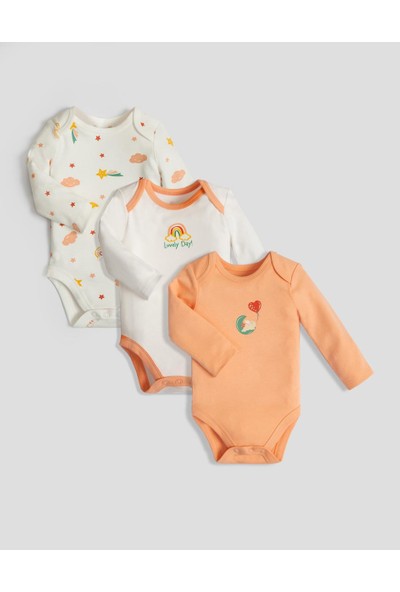 Miny Center Kız Bebek Uzun Kollu Body 3'lü Ekru Miny Center Kız Bebek Uzun Kollu Body 3'lü Ekru