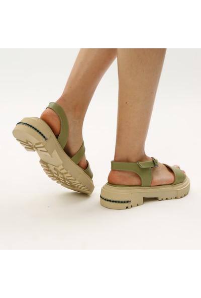 H&K Glow Yeşil Kalın Tabanlı Sandalet