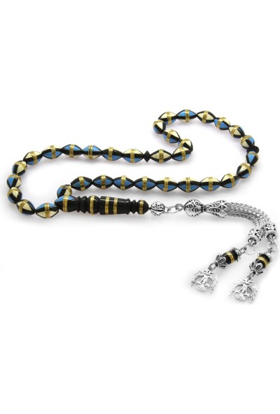 Nipora Kararmaz Metal Püsküllü Mavi-Beyaz Mine Dolgulu Pirinç Sarmal Arpa Kesim Kuka Tesbih Nipora Kararmaz Metal Püsküllü Mavi-Beyaz Mine Dolgulu Pirinç Sarmal Arpa Kesim Kuka Tesbih