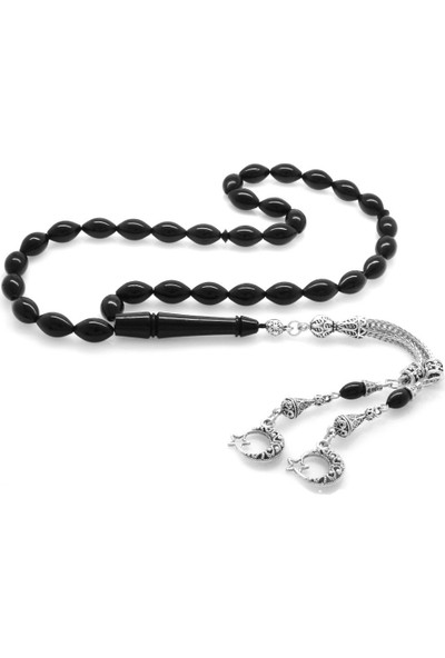 Nipora Kararmaz Metal Püsküllü Imamesi Halkalı Arpa Kesim Siyah Kuka Tesbih