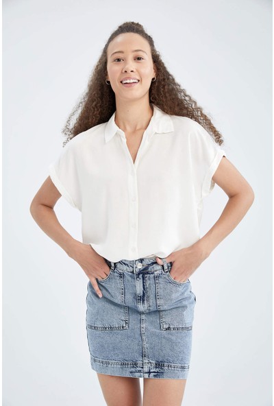 DeFacto Regular Fit Basic Kısa Kollu Viskon GÖMLEK U2742AZ22SM