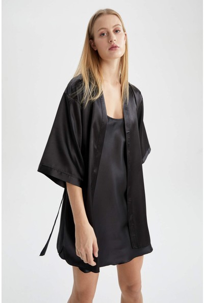 DeFacto Fall In Love Regular Fit Wrap Yaka Saten Sabahlık Y0207AZ22SM