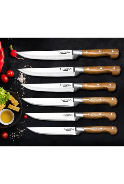 LAZBİSA Mutfak Bıçak Seti Ekmek Sebze Meyve Bıçak Seti 6'lı Bilezikli LAZBİSA Mutfak Bıçak Seti Ekmek Sebze Meyve Bıçak Seti 6'lı Bilezikli