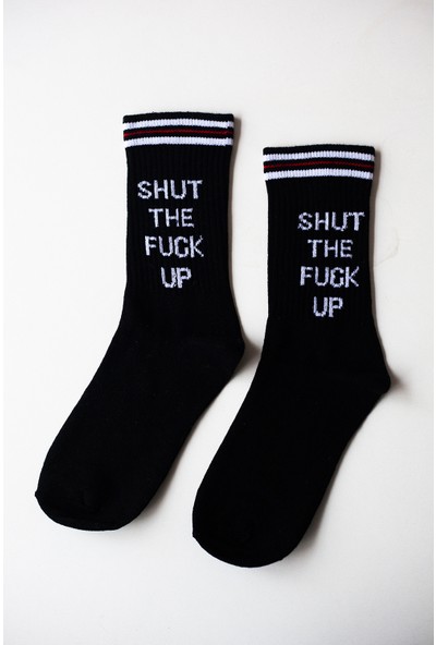 Unisex Shut The F*ck Up Yazılı Desenli Çorap