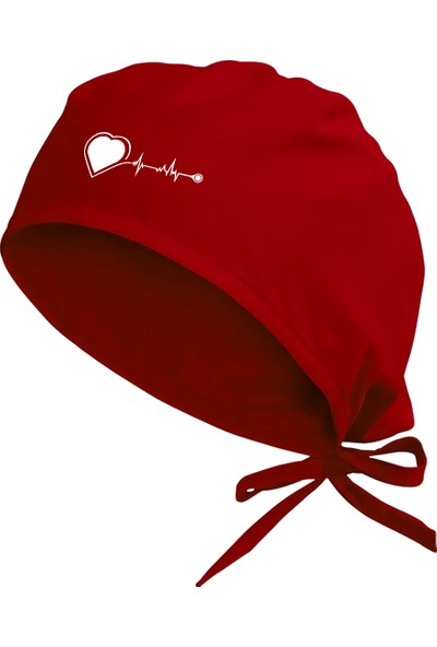 Tasarım Trend Ekg Kalp Doktor Bonesi | Hemşire Bonesi Kırmızı