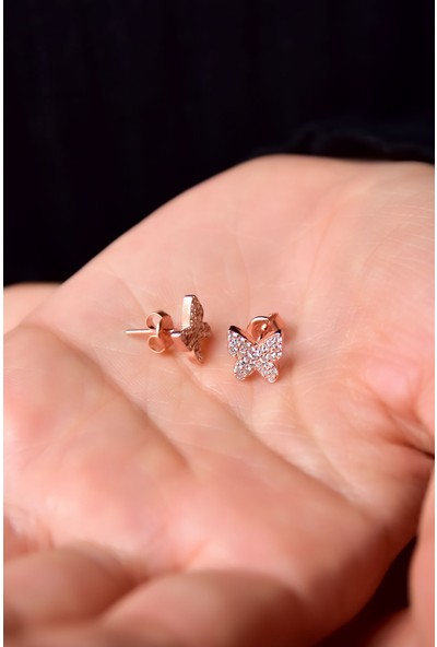 Papatya Silver 925 Ayar Gümüş Rose Kaplama Zirkon Taşlı Kelebek Küpe Papatya Silver 925 Ayar Gümüş Rose Kaplama Zirkon Taşlı Kelebek Küpe