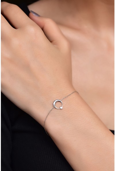 Papatya Silver 925 Ayar Gümüş Rodyum Kaplama Ayyıldız Bileklik