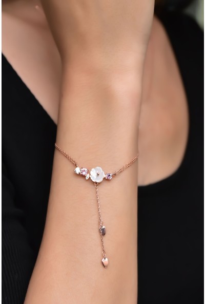 Papatya Silver 925 Ayar Gümüş Rose Kaplama Kardelen Çiçeği Bileklik