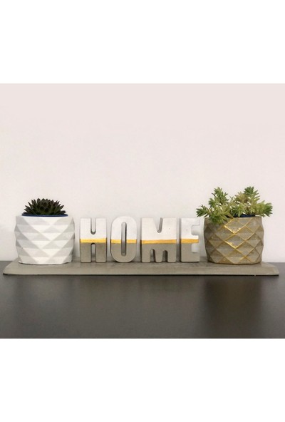 ZD Tasarım Atölyesi Home Beton Dekoratif Yazı ve Saksı Seti (Çiçekler Dahil)