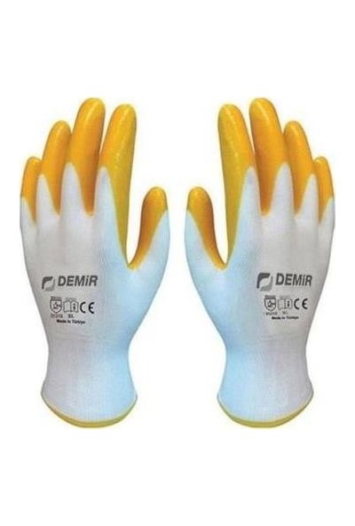 Depolife Demir Çalışma Koruyucu Nitril Eldiven Seti 10 Lu Takım Eldiven Xl Pamuklu Örme Lareks Kaplama