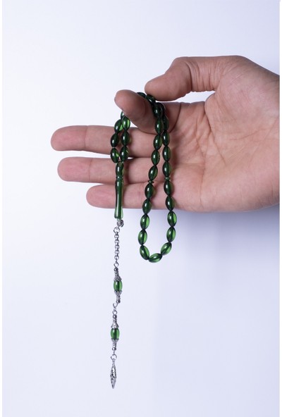 Roza Silver Karo Püsküllü Toz Kehribar Tesbih