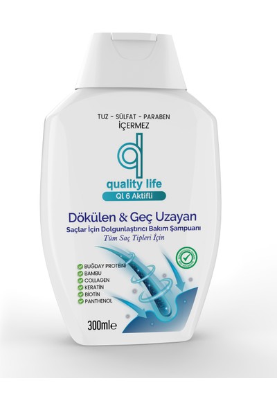 Ql 6 Aktifli Şampuan Dökülme Karşıtı Ve Geç Uzayan Saçlar Için Tuzsuz Parabensiz Sülfatsız Şampuan Hızlı Saç Uzatma Şampuanı Ql 6 Aktifli Şampuan Dökülme Karşıtı Ve Geç Uzayan Saçlar Için Tuzsuz Parabensiz Sülfatsız Şampuan Hızlı Saç Uzatma Şampuanı
