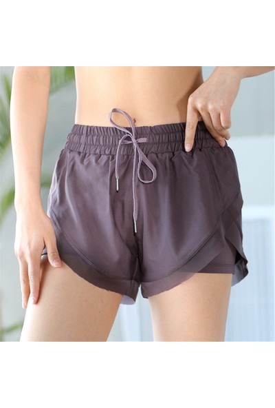 Lanbo Kadın Yüksek Bel Nefes Alabilir Yoga Şortu - Mor (Yurt Dışından) Lanbo Kadın Yüksek Bel Nefes Alabilir Yoga Şortu - Mor (Yurt Dışından)