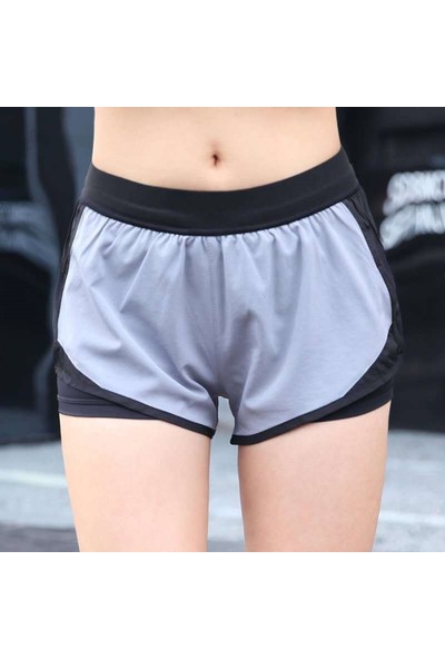 Lanbo Kadın Nefes Alabilir Kısa Yoga Şortu - Gri (Yurt Dışından)