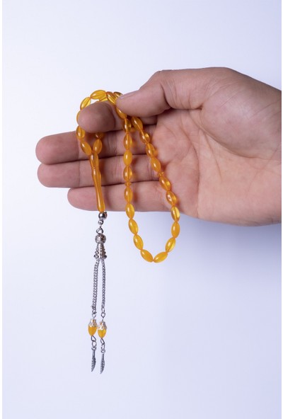 Roza Silver Tüy Püsküllü Toz Kehribar Tesbih