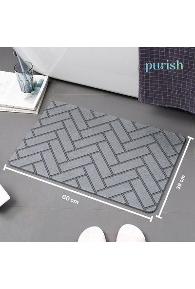 Purish+Su Emici, Kaydırmaz Tabanlı, Yıkanabilir Diatom Banyo ve Abdest Paspas [237190110]