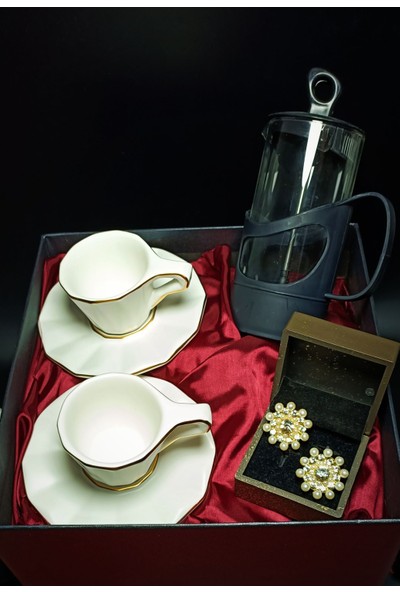Arya Hediyelik 2'li Porselen Lüx Kahve Fincanı & Siyah Cam Frenc Press & Broş Arya Hediyelik 2'li Porselen Lüx Kahve Fincanı & Siyah Cam Frenc Press & Broş