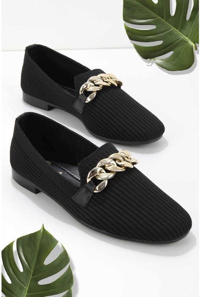 Bambi Siyah Triko Kadın Loafer Ayakkabı K016713018