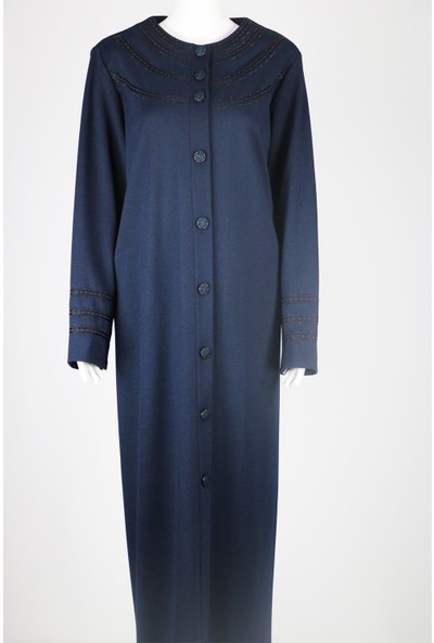 Hepyen Lacivert Yakası Nakışlı Önü Düğmeli Pardesü