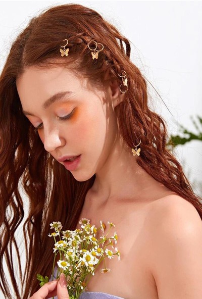 Bahels 10'lu Gold Kelebek Saç Küpesi Toka Seti