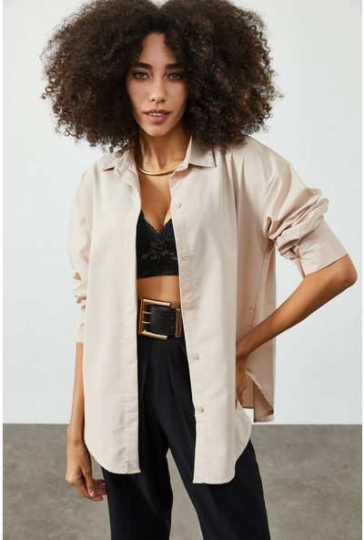 Xhan Krem Düğmeli Oversize Gömlek 2KXK2-45864-22