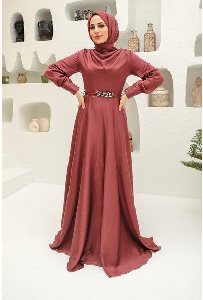 Neva Style Tesettürlü Abiye Elbise - Saten Gül Kurusu Tesettür Abiye Elbise 3460GK Neva Style Tesettürlü Abiye Elbise - Saten Gül Kurusu Tesettür Abiye Elbise 3460GK