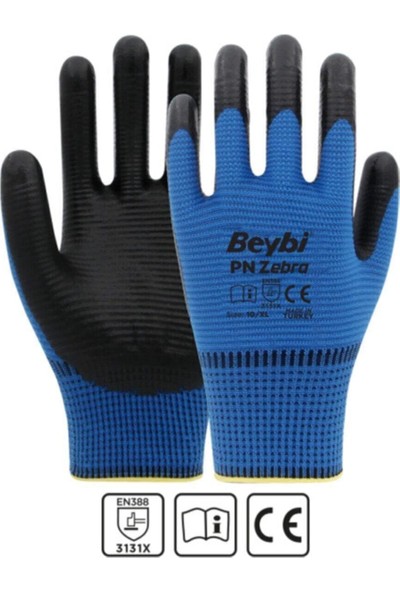 Beybi Işçi Eldiveni Nitril Zebra Mavi Siyah Çift 10 Numara 5 Çift