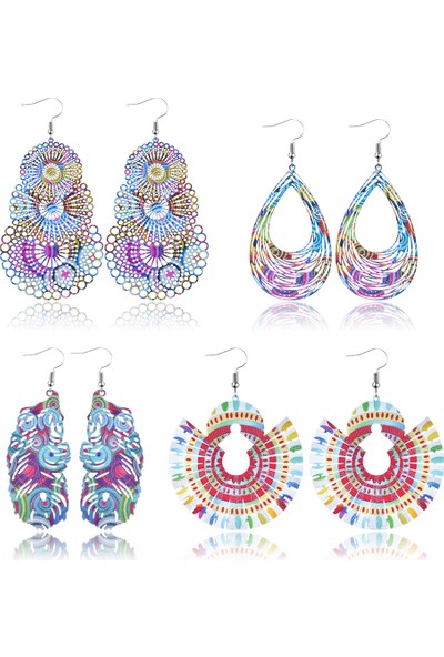 Catteo 4 Çift Bohem Tasarım Küpe Seti - Renkli (Yurt Dışından)