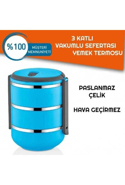 Sefer Tası Yemek Termosu Saklama Kabı Termosu 3lü - Mavi Sefer Tası Yemek Termosu Saklama Kabı Termosu 3lü - Mavi