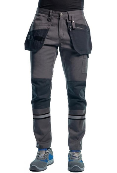 Şensel, Reflektörlü Çok Cepli İş Pantolonu, Gri-Siyah -54E3037-