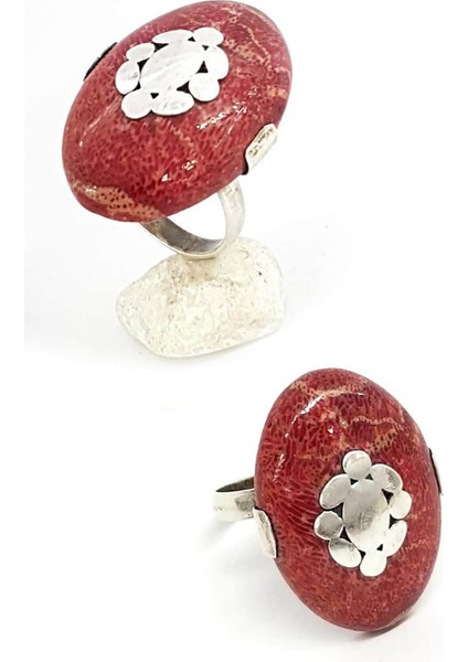 Ose Shop Tasarım Ayarlanabilir Mercan Taşlı Gümüş Yüzük Fiyatı