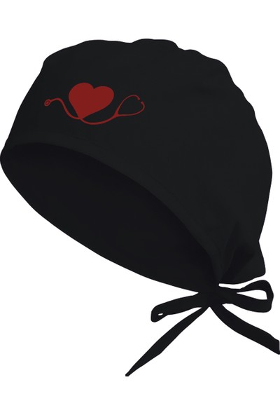 Tasarım Trend Kalpli Özel Tasarım Doktor Bonesi Hemşire Bonesi Siyah