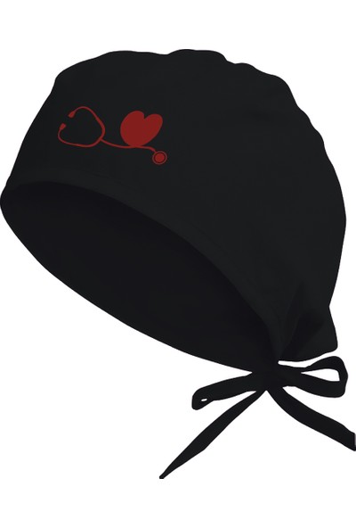 Tasarım Trend Lu Kalp Doktor Bonesi Hemşire Bonesi Siyah