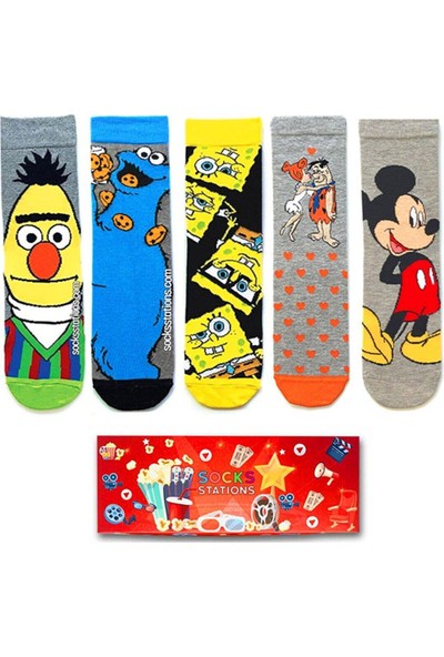 Socks Stations 6'lı Çizgi Film Karekterleri Çorap Kutusu