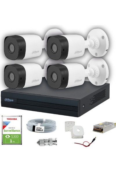 Dahua 4 Kameralı 20 Metre Gece Görüşlü Full HD Güvenlik Kamera Seti
