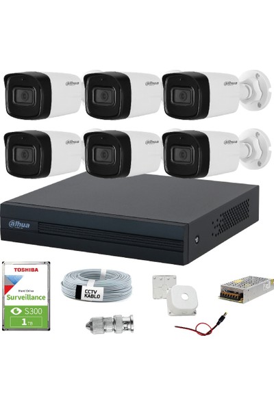 Dahua 6 Kameralı 40 Metre Gece Görüşlü Full HD Güvenlik Kamera Seti