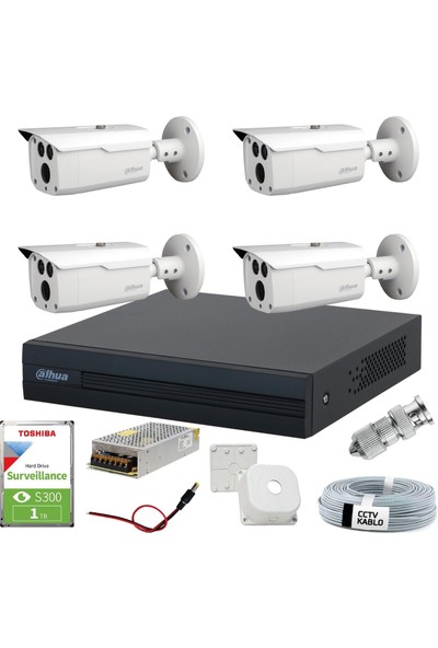 Dahua 4 Kameralı Starlight 80 Metre Gece Görüşlü Full HD Kamera Seti