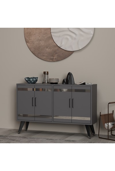 Mert Sert Mobilya Ilda Antrasit Gümüş Pleksi Detaylı Konsol