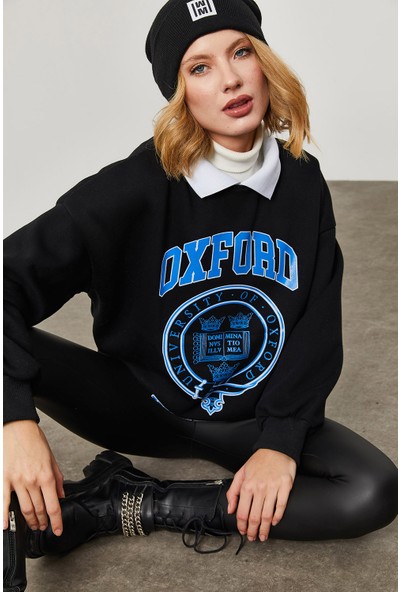 Xhan Lacivert Polo Yaka Baskılı Sweatshirt 2KXK8-45729-14