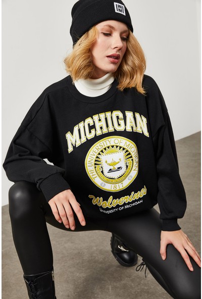 Xhan Siyah Önü Baskılı Sweatshirt 2KXK8-45756-02